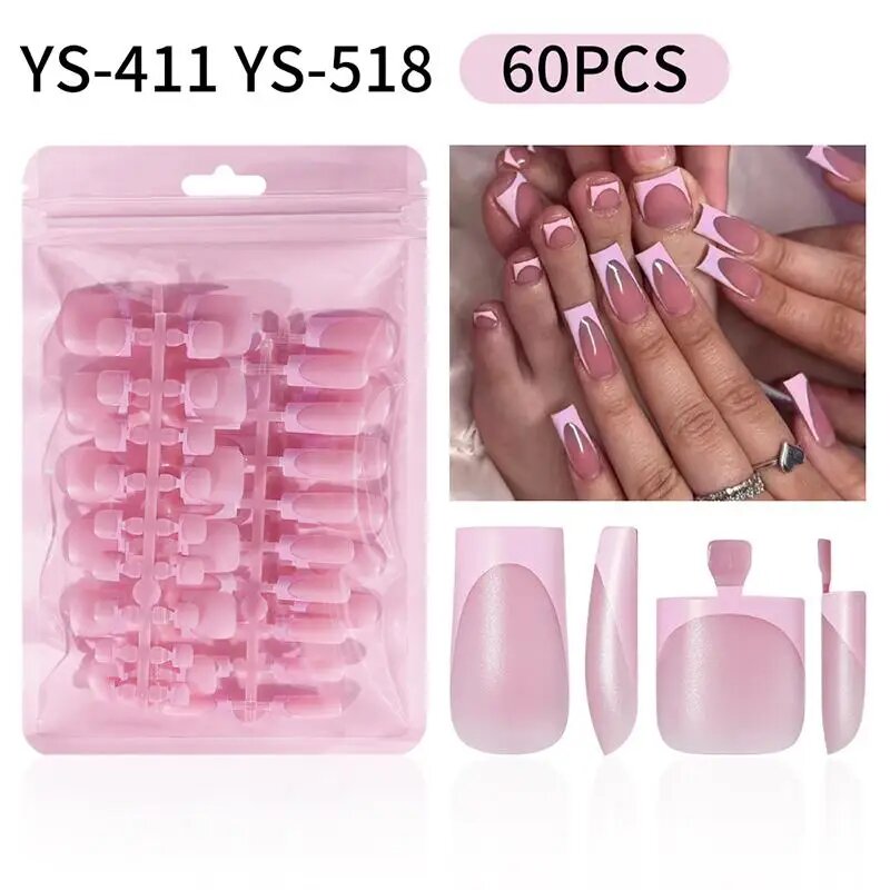 Накладные ногти Jiauting, квадратные, французский градиент, 60 шт. Розовый, pink