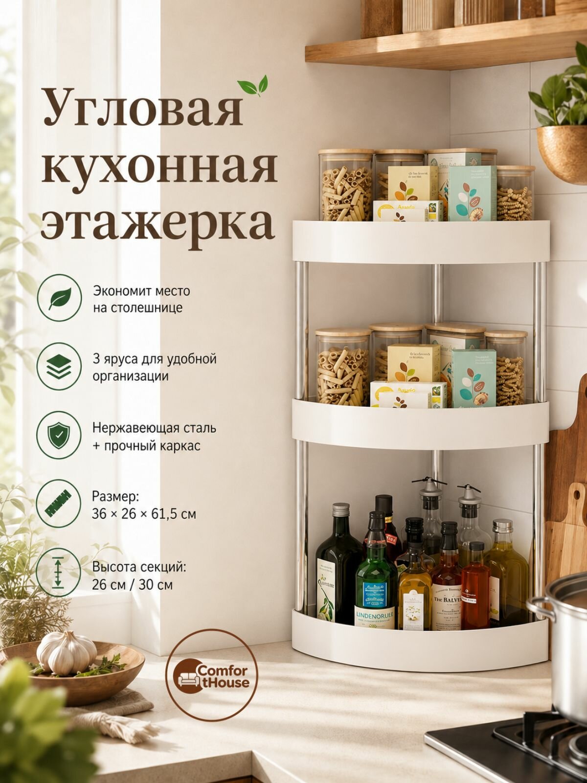 Полка для кухонной мебели Настольная Угловая, 36х26х61.5 см, 1 шт.