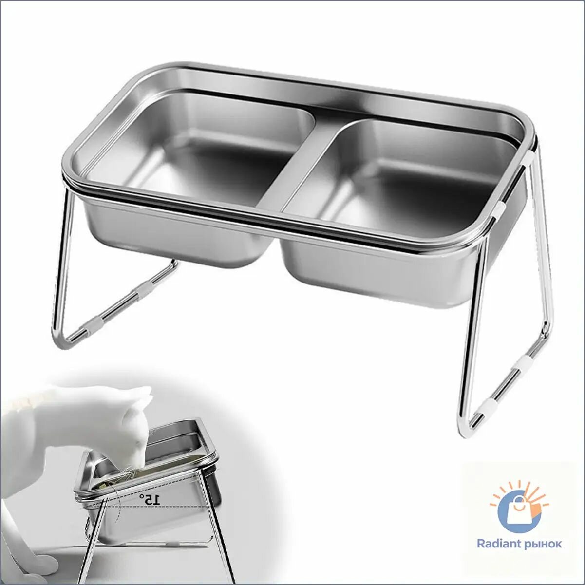 Двойная миска из нержавейки для кошек и собак корма воды устойчивая