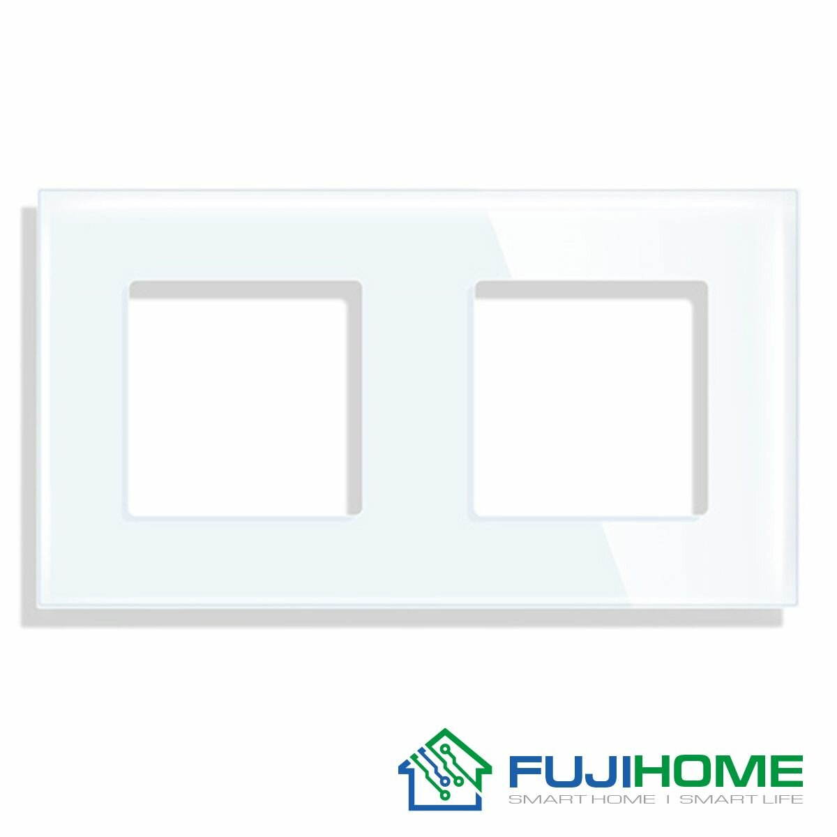 Рамка на 2 поста двойная, FUJIHOME TW-2F-WT, размер 157х86мм, закаленное стекло, цвет белый. Для розеток, выключателей, терморегуляторов.