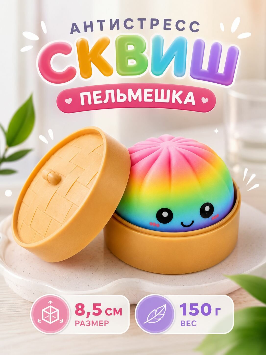 Dumpling Хинкали радужные антистресс /пельмени сквиш/ антистрес сквиш-мялка/ игрушка для снятия стресса 8,5 см редкие мялка антистресс радужные хинкали