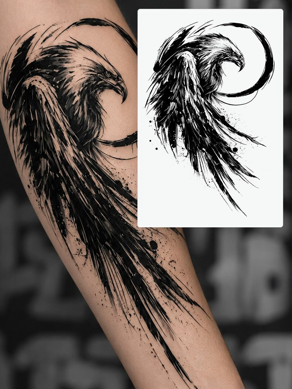 Tattoo'шки Временная тату "Орел" 12*19см наклейка переводная для тела с орлом