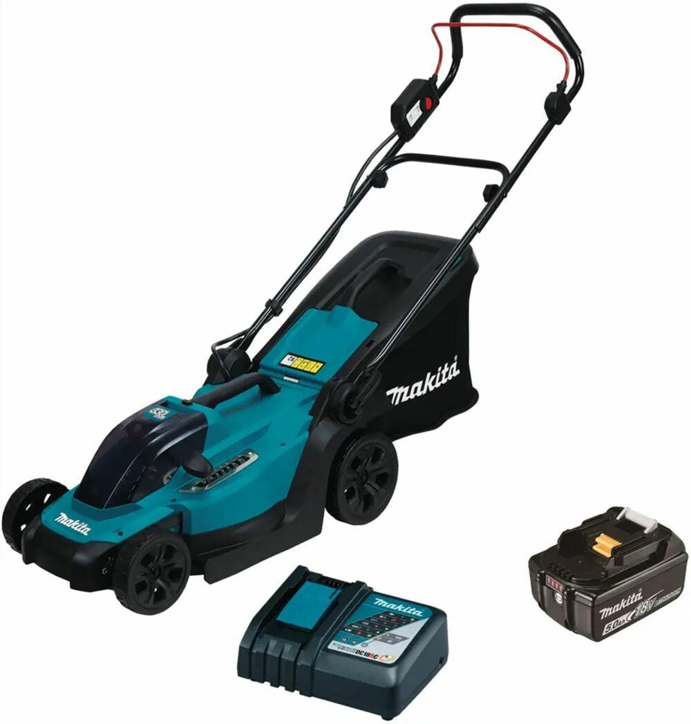 Газонокосилка акк . MAKITA LXT 18В, 450Вт, шир. 33см, травосб.30л,3в1, 8 ст. регул, 20-75мм, (BL1850B, DC18RC), XPT
