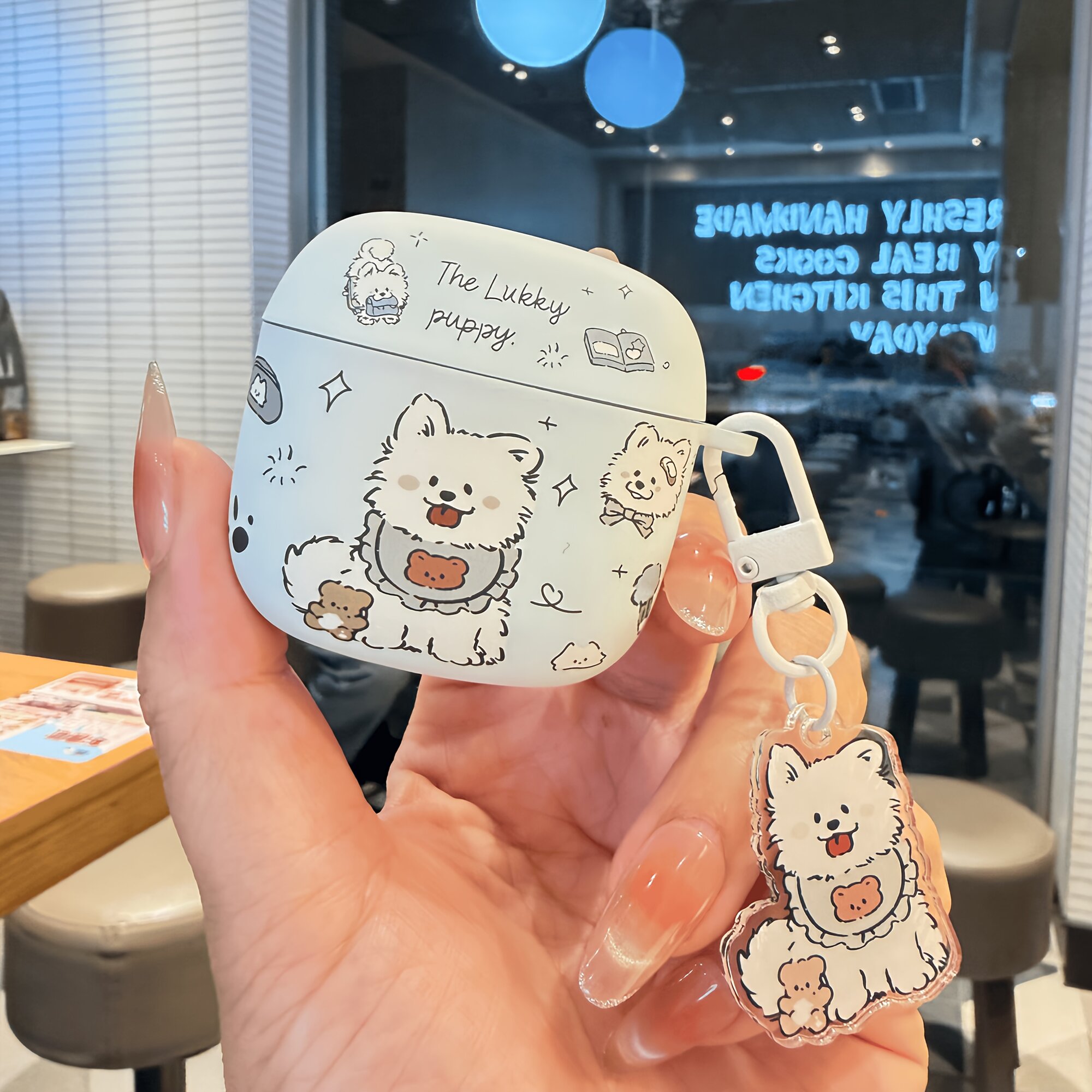 Чехол для наушников HUAWEI FreeBuds 6 с брелоком в виде милого белого щенка, матовая печать, смешанный цвет