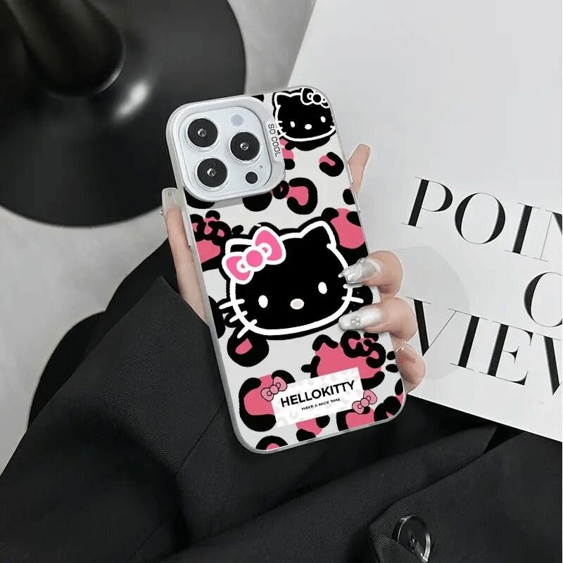 Чехол на Редми Нот 14 4G / REDMI NOTE 14 4G белый с дизайном Hello Kitty и леопард, силиконовый антиударный