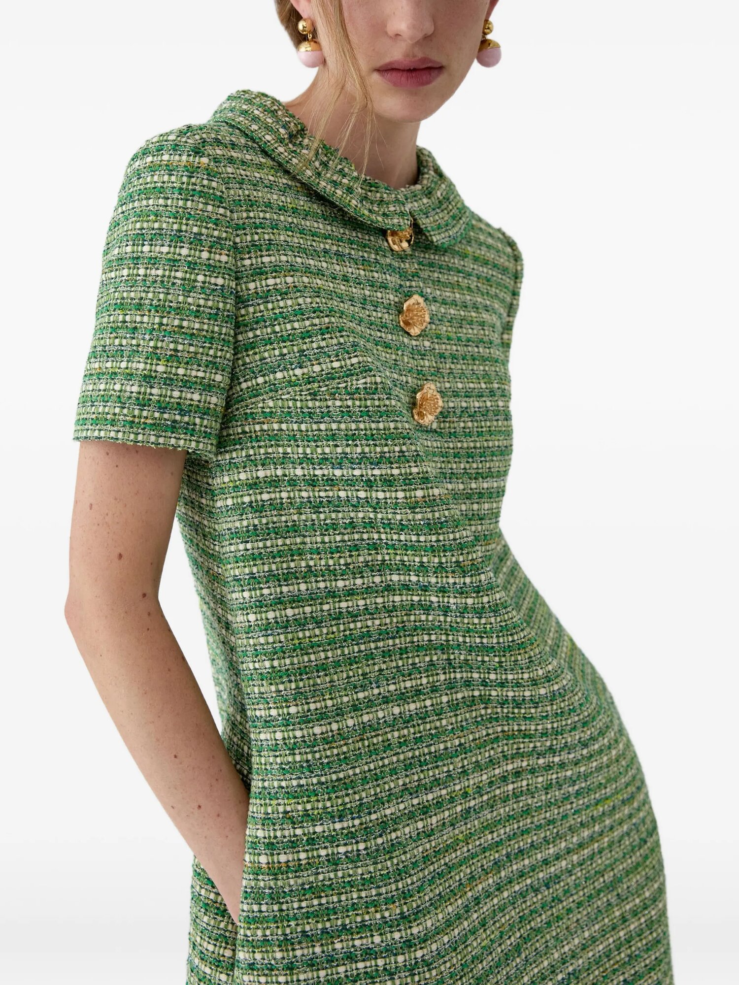 Платье CAROLINA HERRERA Button-up tweed shift mini dress, размер 00 — фото 1