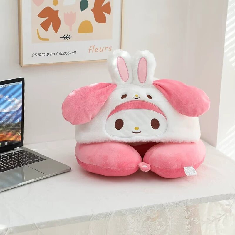 Подушка-воротник My Melody с зайчиком: легкая и компактная для сна в самолете или машине, удобная для путешествий