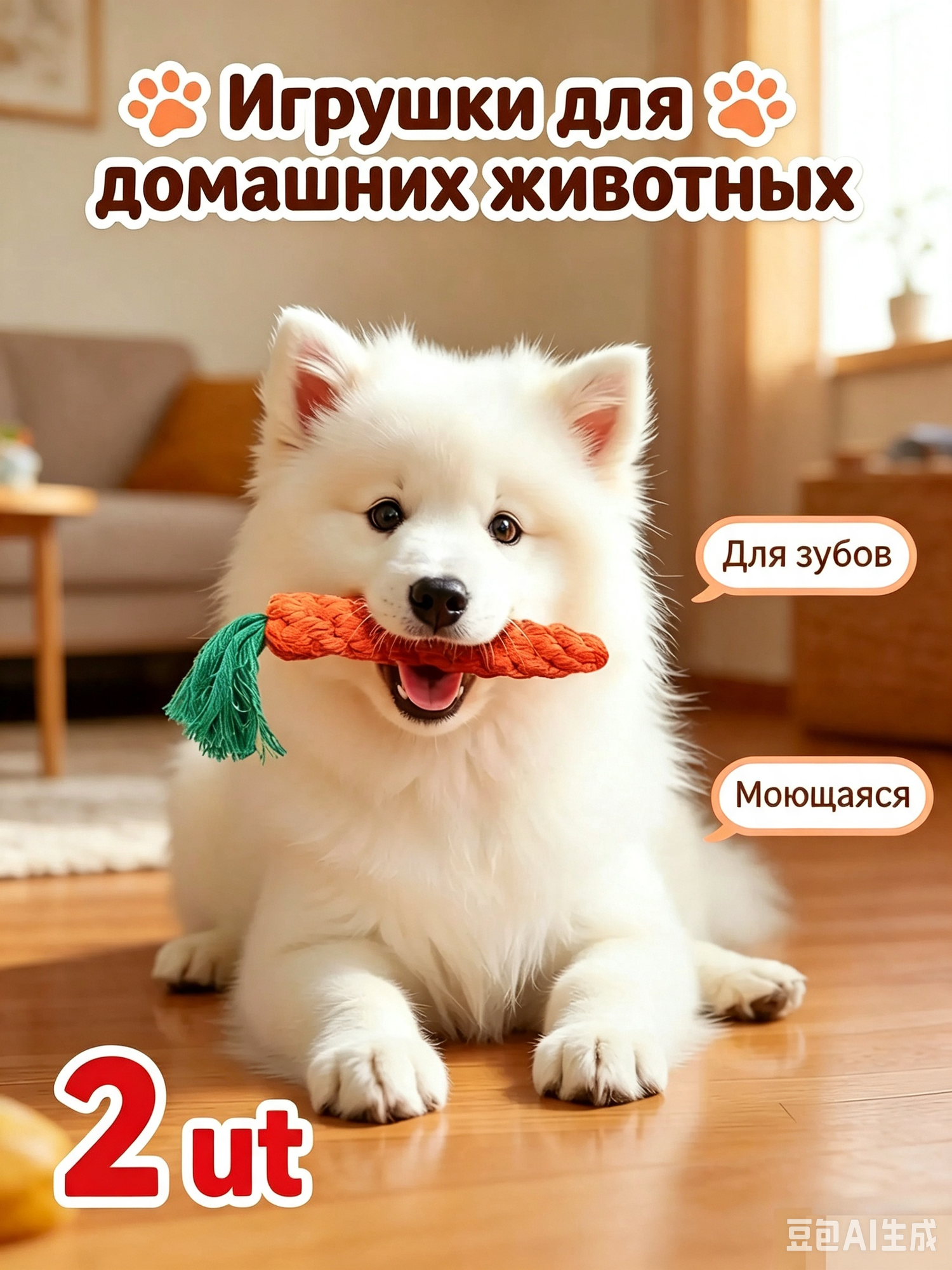 Прочная жевательная игрушка-морковка из хлопковой веревки подходит для собак маленьких и средних размеров.