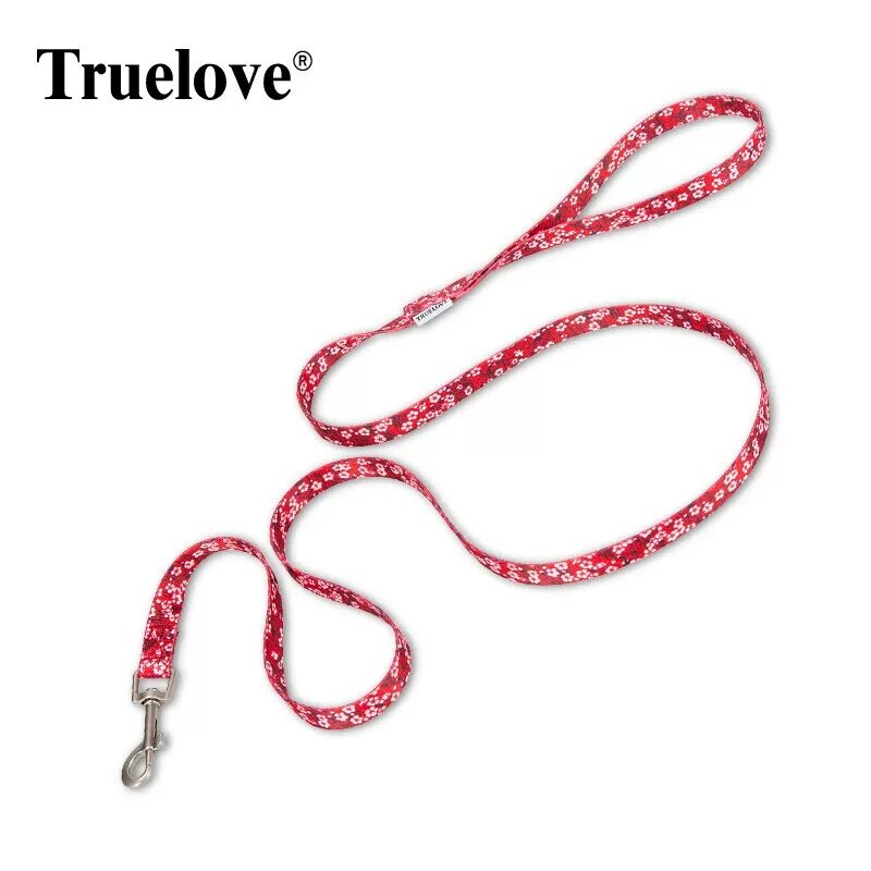 Truelove хлопковый поводок с цветочным красным принтом для маленьких собак до 5 кг, длина 120 см, ширина 1.3 см