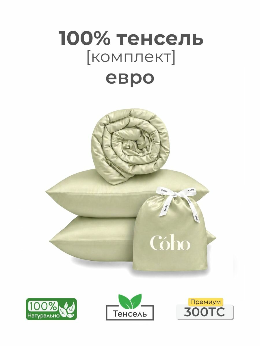 Комплект постельного белья, евро, 50x70, тенсель, светло-оливковый, Coho Home