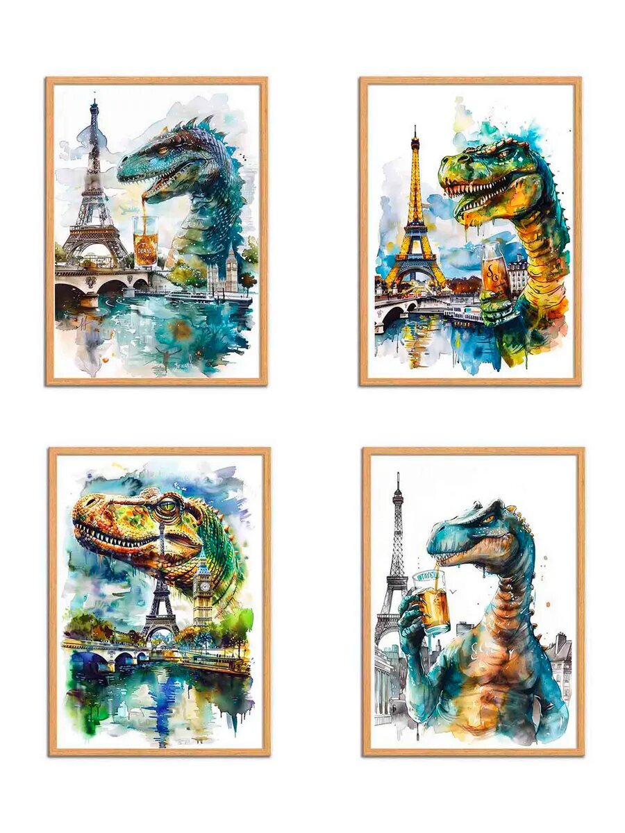 Лох-Несское чудовище Пьет Виски, 4 Плаката, 30x21см
