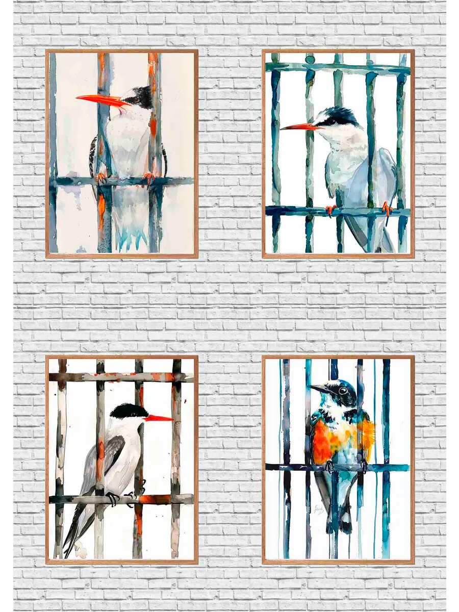 Крачка-птица-преступник в тюрьме, 4 Плаката, 30x21см