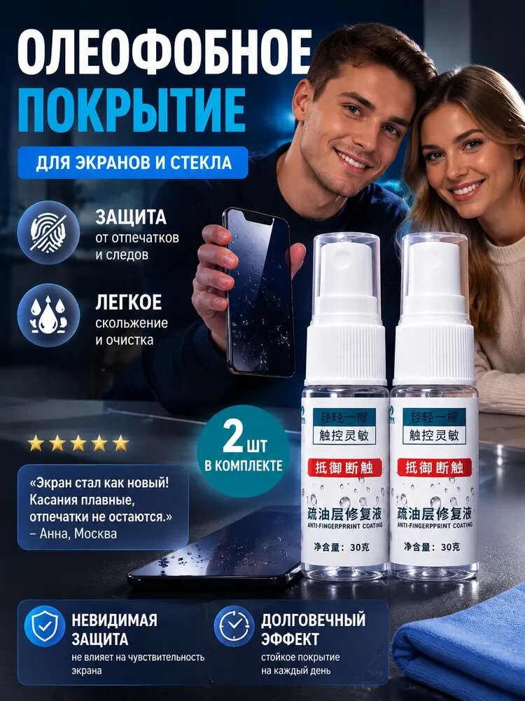 Олеофобное покрытие, масло, жидкость, спрей для экранов смартфонов, планшетов, смарт часов