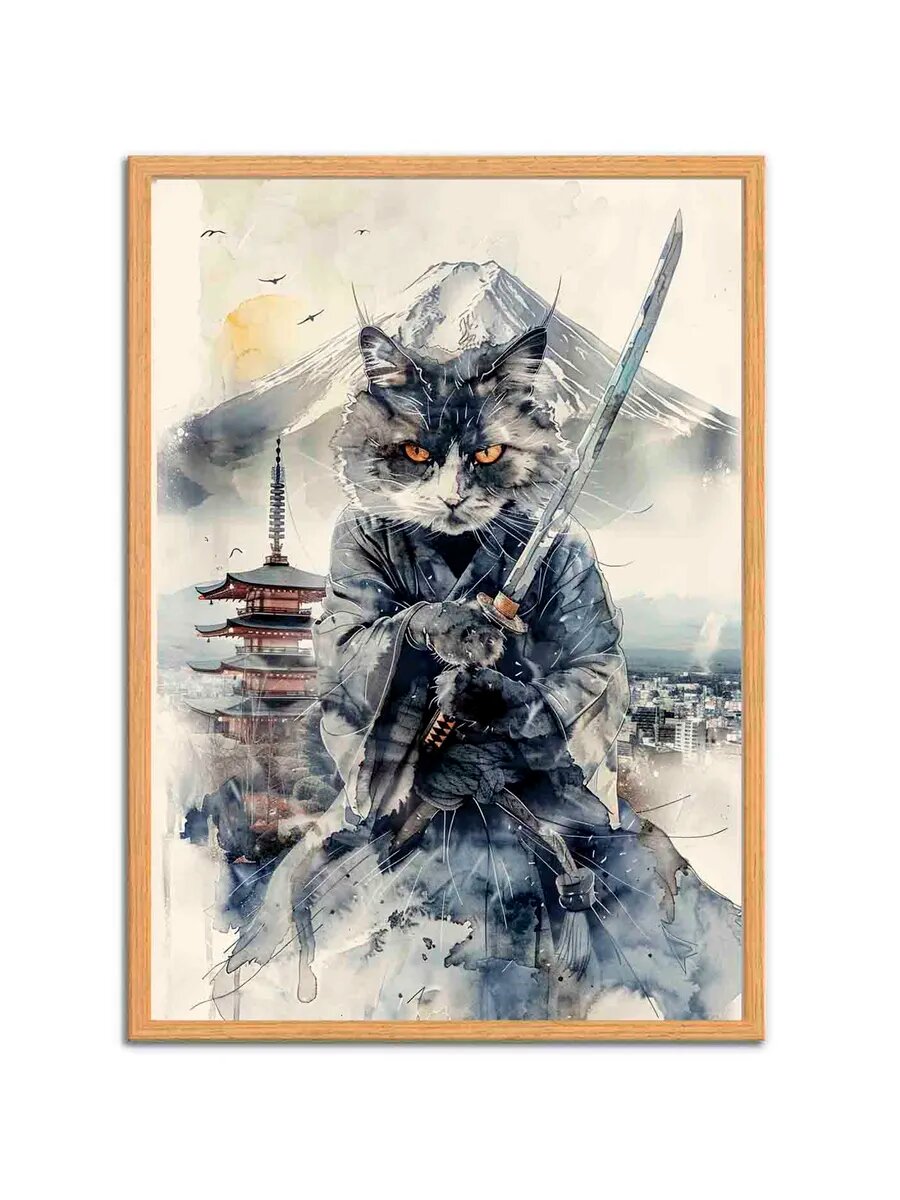 Тряпичная кукла-кот Самурай 5, Плакат 30x42см