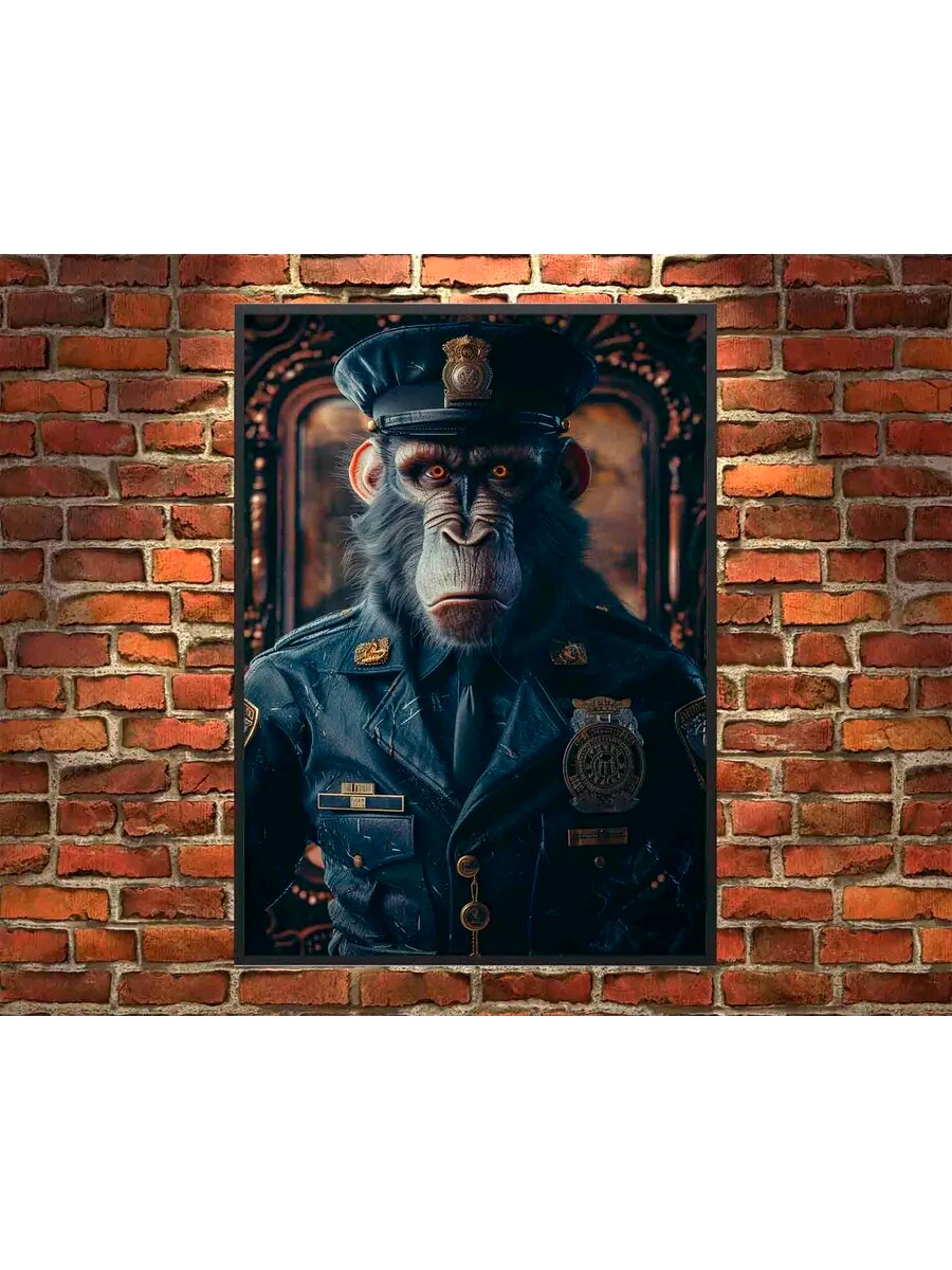 Бабуин-животное-полицейский 3, Плакат 30x42см