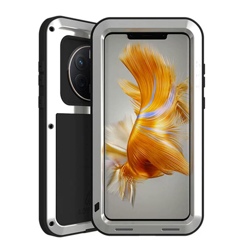 Тройная защита чехол для Huawei Mate 50 Pro 5G, силиконовый, серебристый, устойчивый к ударам и пыли