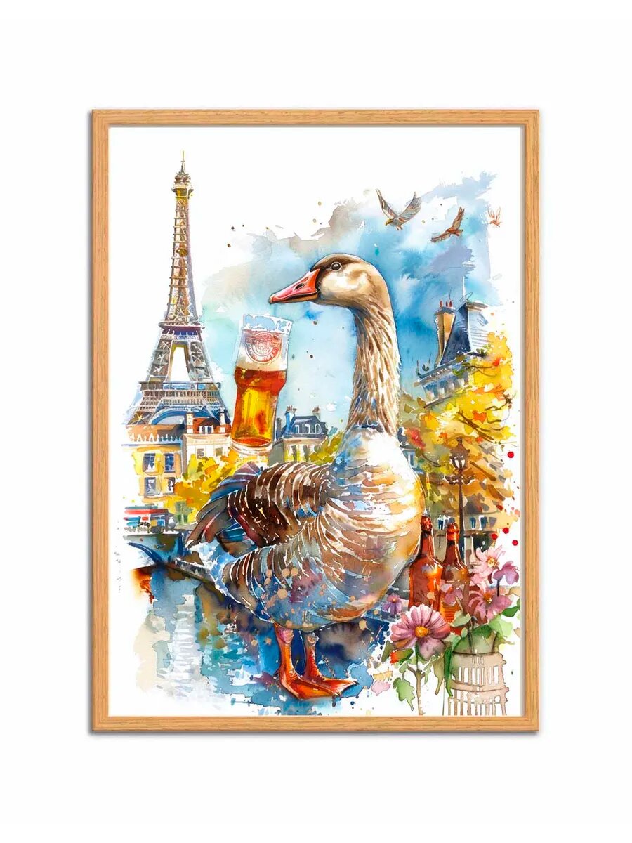 Гусь-животное, пьющее Пиво 5, Плакат 30x42см