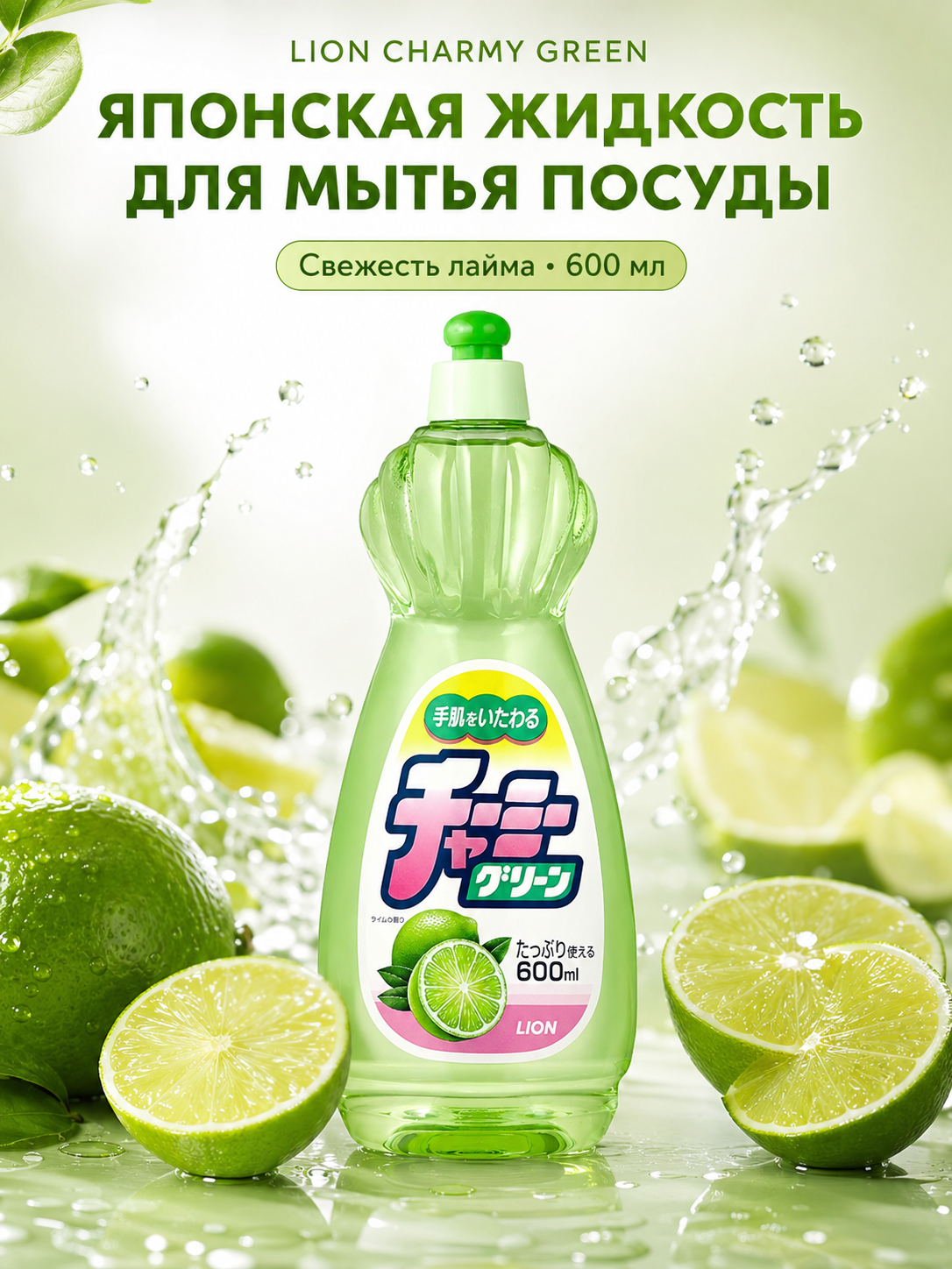 Жидкость для мытья посуды Lion Япония Charmy Green, лайм, 600 мл