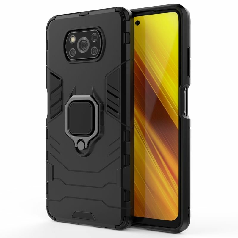 Противоударный чехол с кольцом для Xiaomi Poco X3 и Poco X3 NFC и Poco X3 Pro / Сяоми Поко Х3 НФС и Поко Х3 Про (черный) ударопрочный защитный чехол для смартфона черный цвет