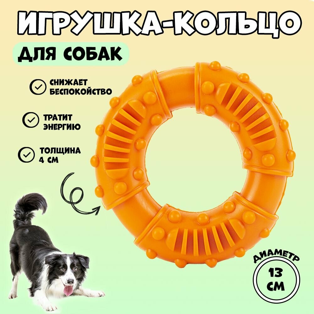 Игрушка жевательная для собак с шипами "Футуристический пончик", оранжевый