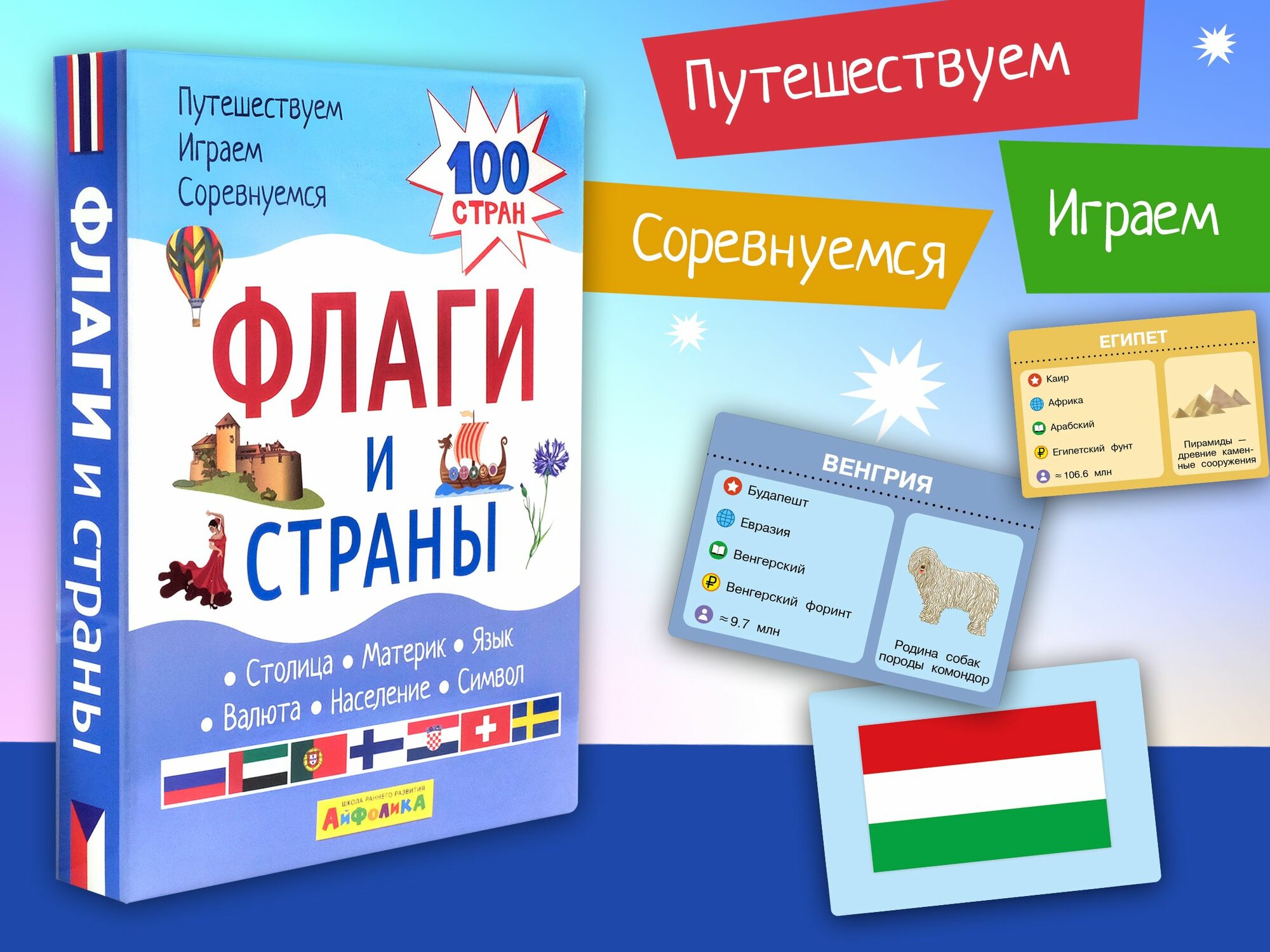 Набор развивающих карточек для детей. Флаги и страны. 100 стран. Развитие ребенка. Подарок ребенку изучение флагов детская география