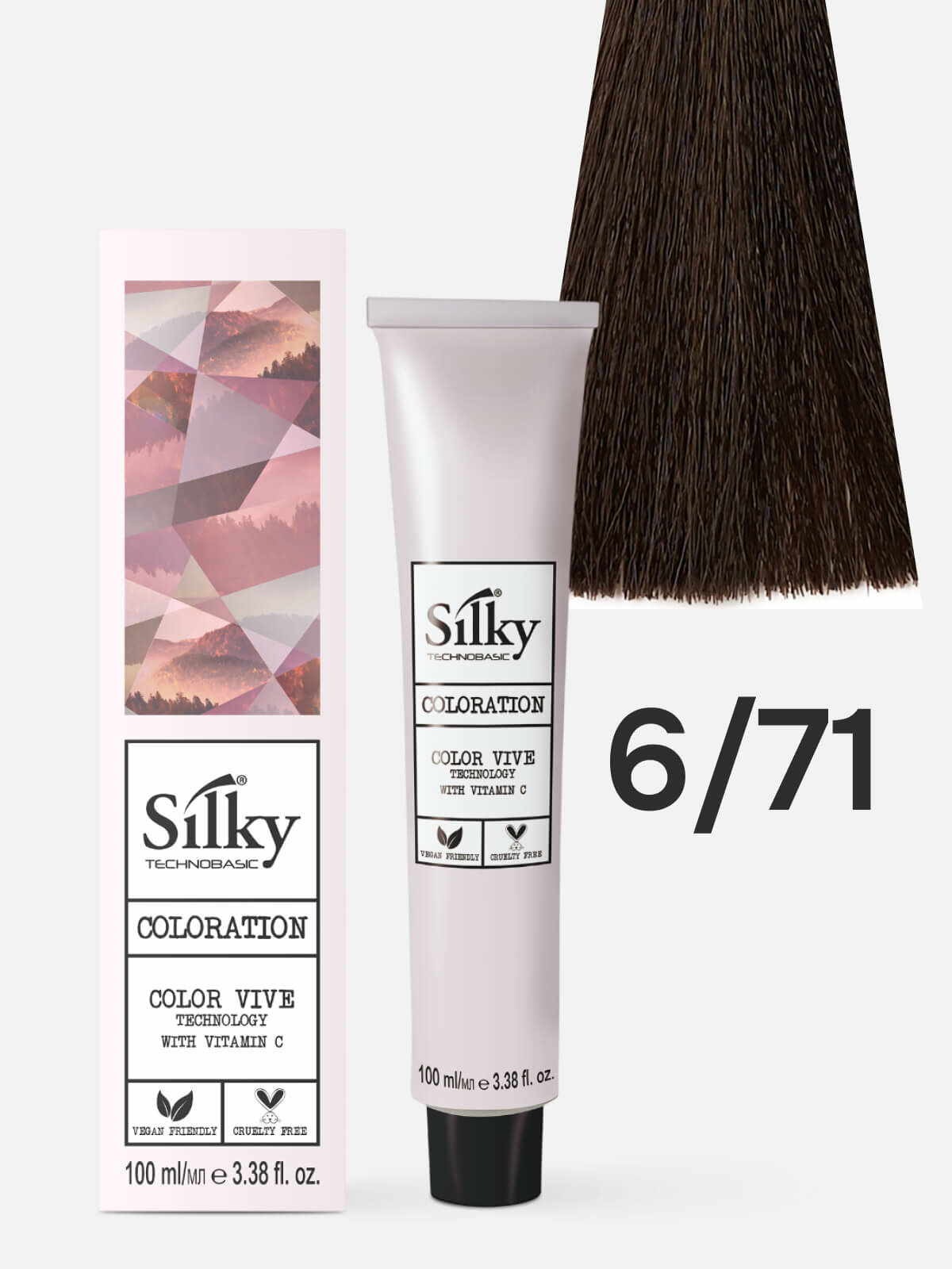 Крем - краска для волос профессиональная Silky Color Vive/Ultralift 6/71 Темный русый Коричневый пепельный, 100 мл