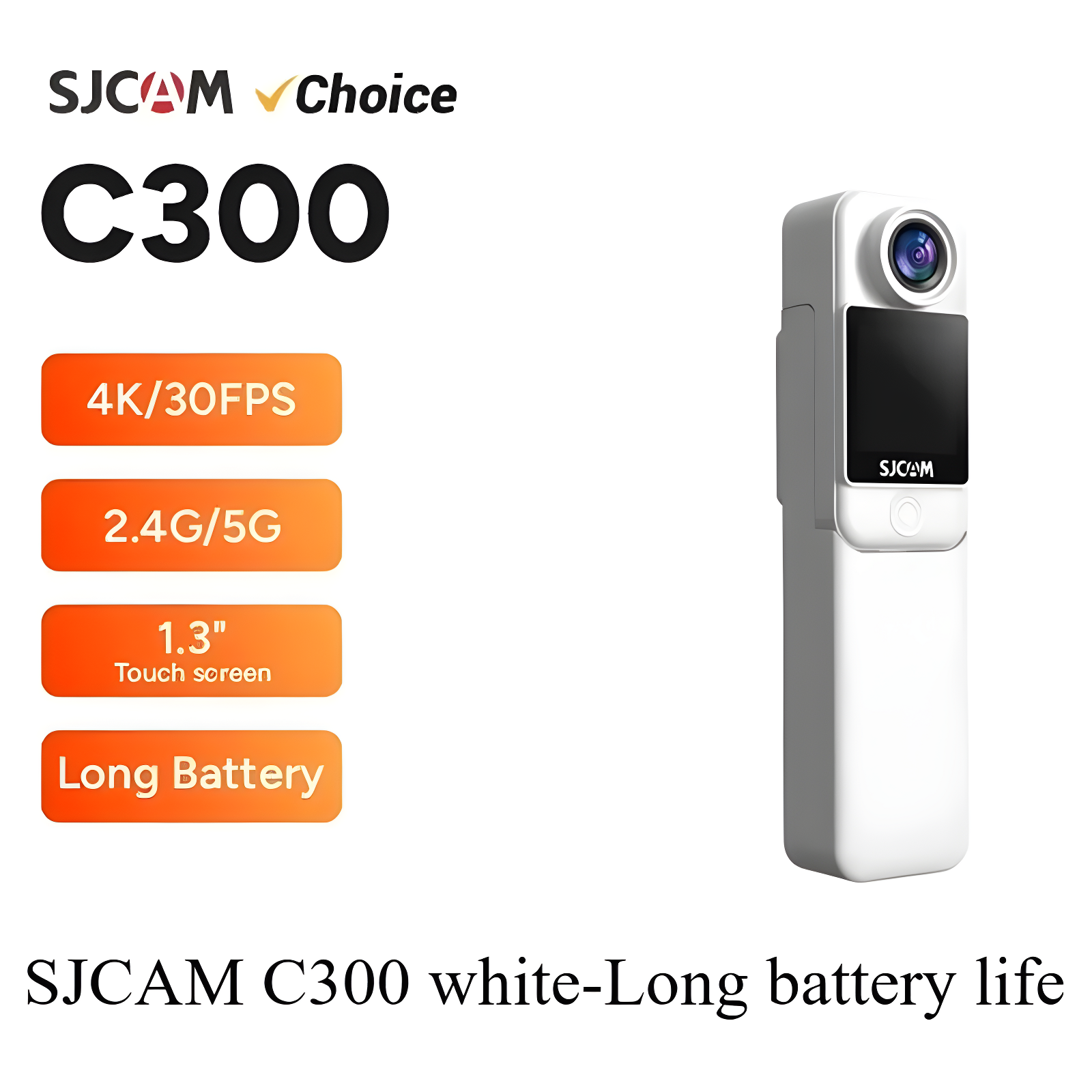 Спортивная камера SJCAM C300, 4K / 2800mAh / водонепроницаемый / дрожащий / двойной сенсорный экран, белый