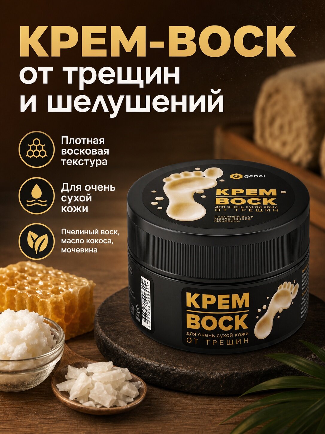Крем воск с мочевиной от трещин на пятках, для очень сухой кожи