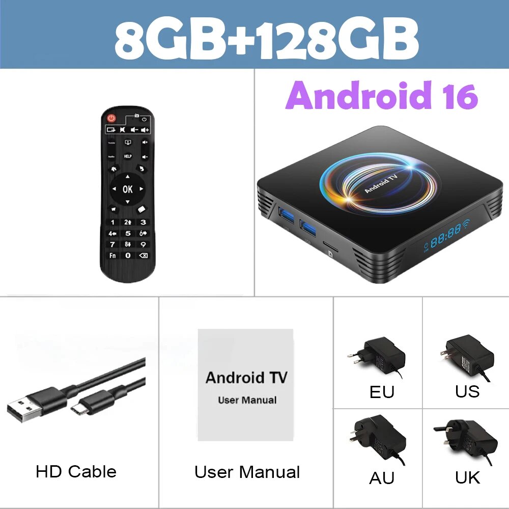 Смарт ТВ-приставка Android 16 X66 8 ГБ + 256 ГБ Rockchip RK3528 С Поддержкой Видео 8K, Bluetooth 5.4, Google Assistant
