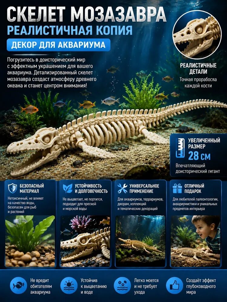 Реалистичная копия каркаса киля для украшения аквариума, большая модель скелета динозавра с белыми плавниками и хвостом, используемая для украшения аквариума