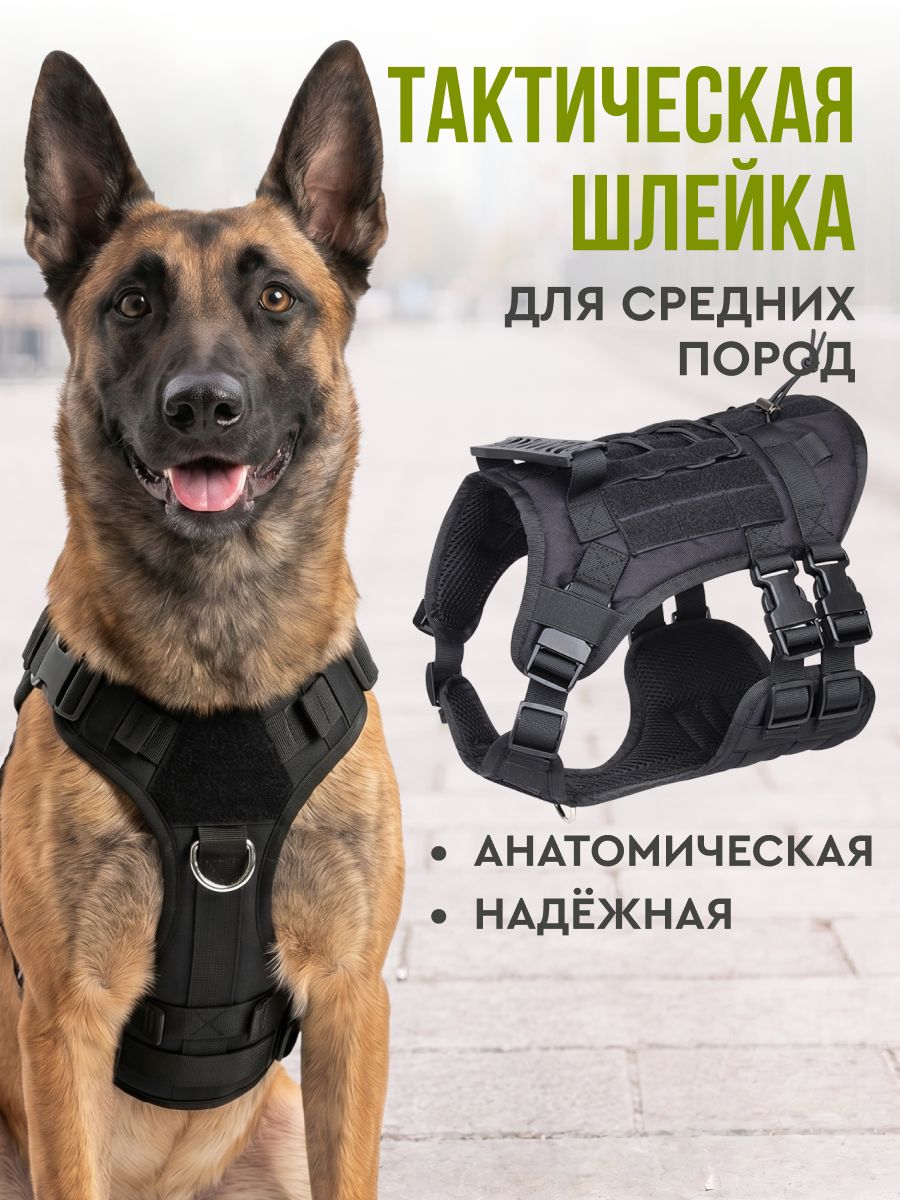 Тактическая шлейка для собак средних пород MiloPets, S черный