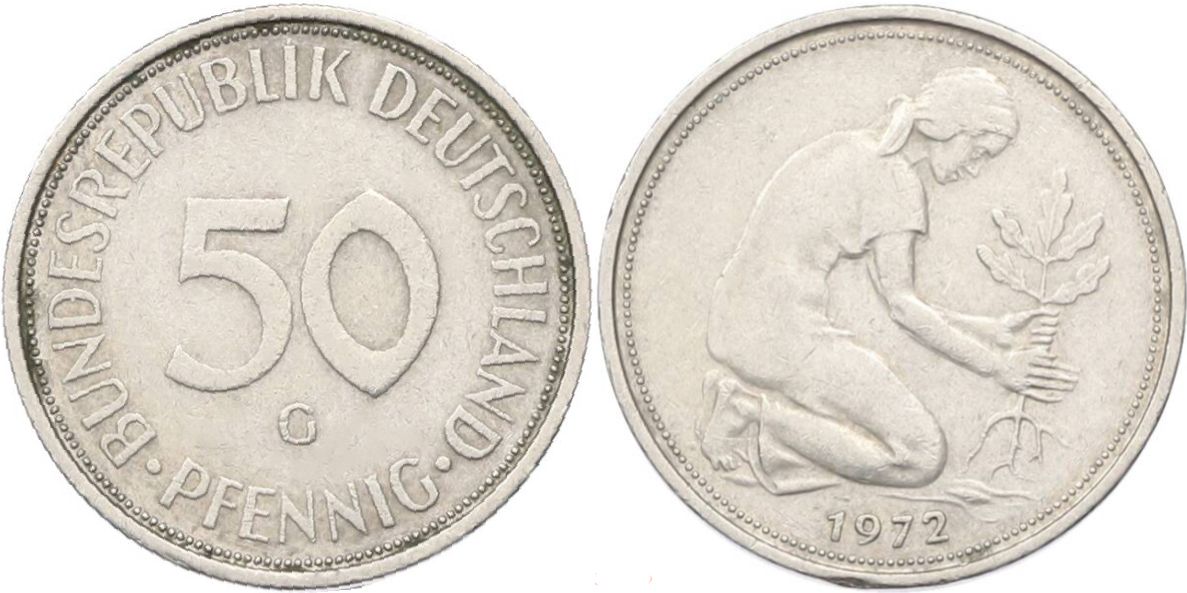 Германия 50 пфеннигов, 1972 G Посадка деревьев XF