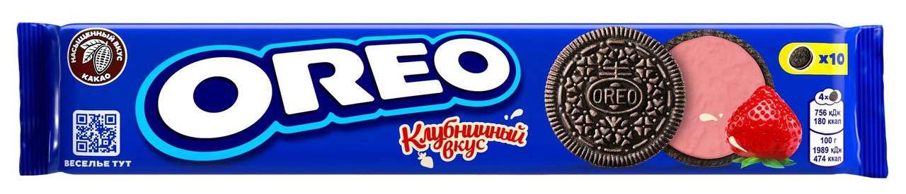 Орео Печенье с какао и начинкой со вкусом клубники, 95 г