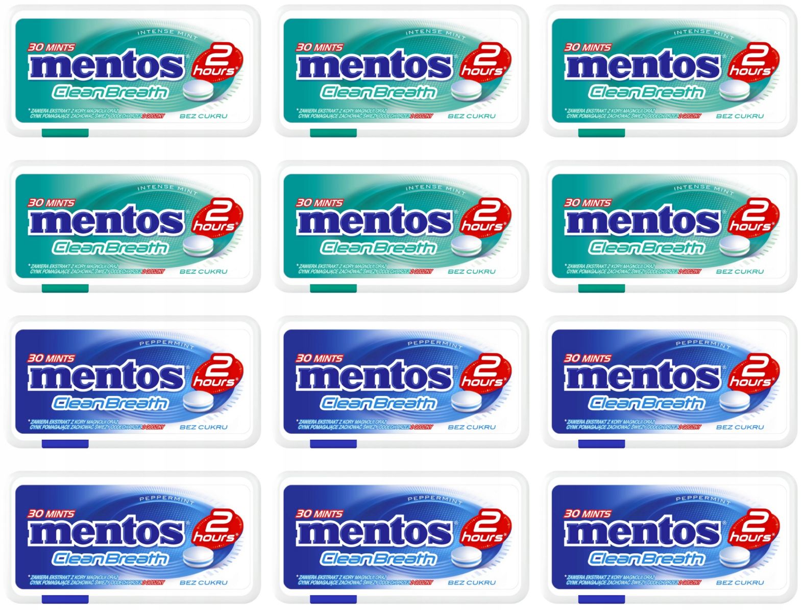 Леденцы Mentos Clean Breath - со вкусом перечной мяты и интенсивной мяты, без сахара, 12х21г - 5903815534812