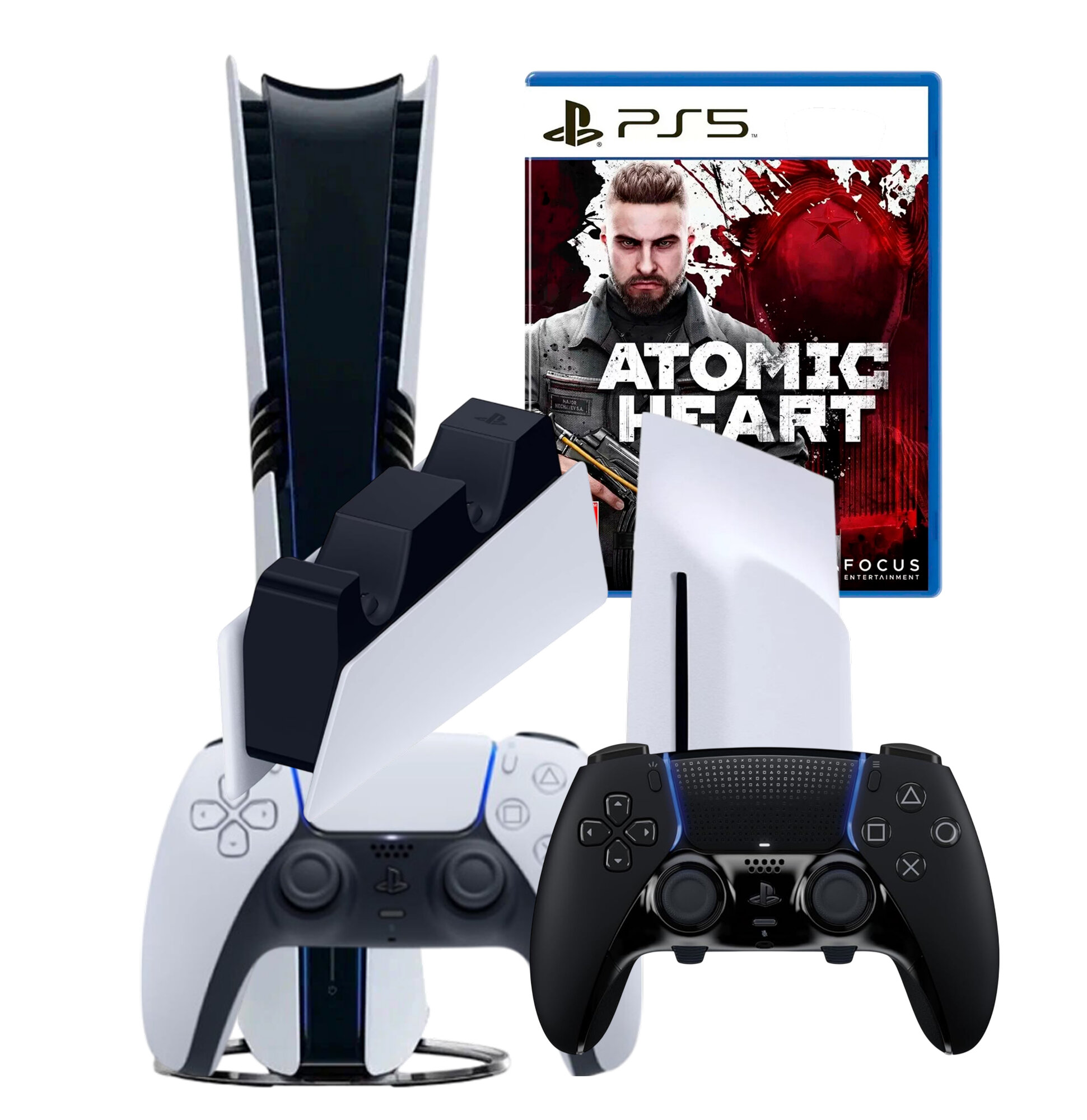 Игровая приставка PS5 Pro + 2й геймпад Edge Black черный + игра Atomic Heart + станция зарядки + дисковод