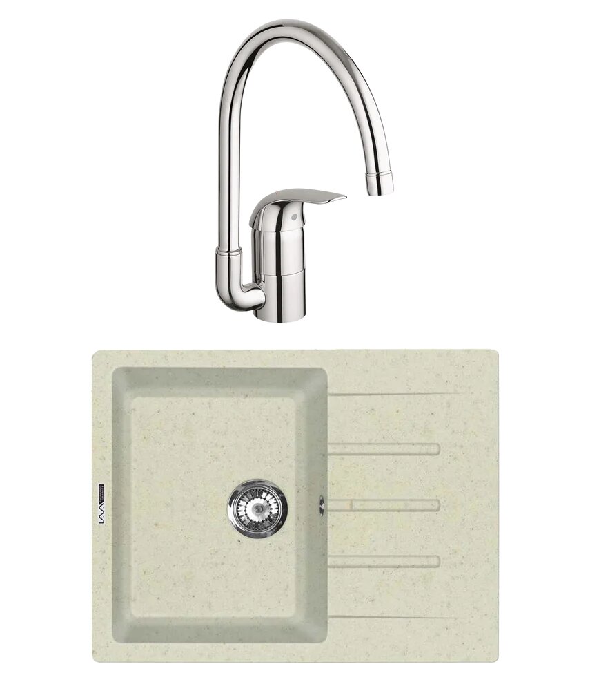 Комплект Мойка Lava L1. VNL 64x49, vanilla, кварц / Смеситель Grohe Euroeco 32752000 глянцевый хром