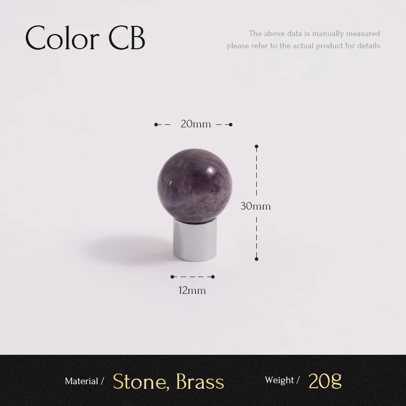 Сантая Ручка для шкафа из латуни с кристаллом розового цвета CB-2.0cm-Purple