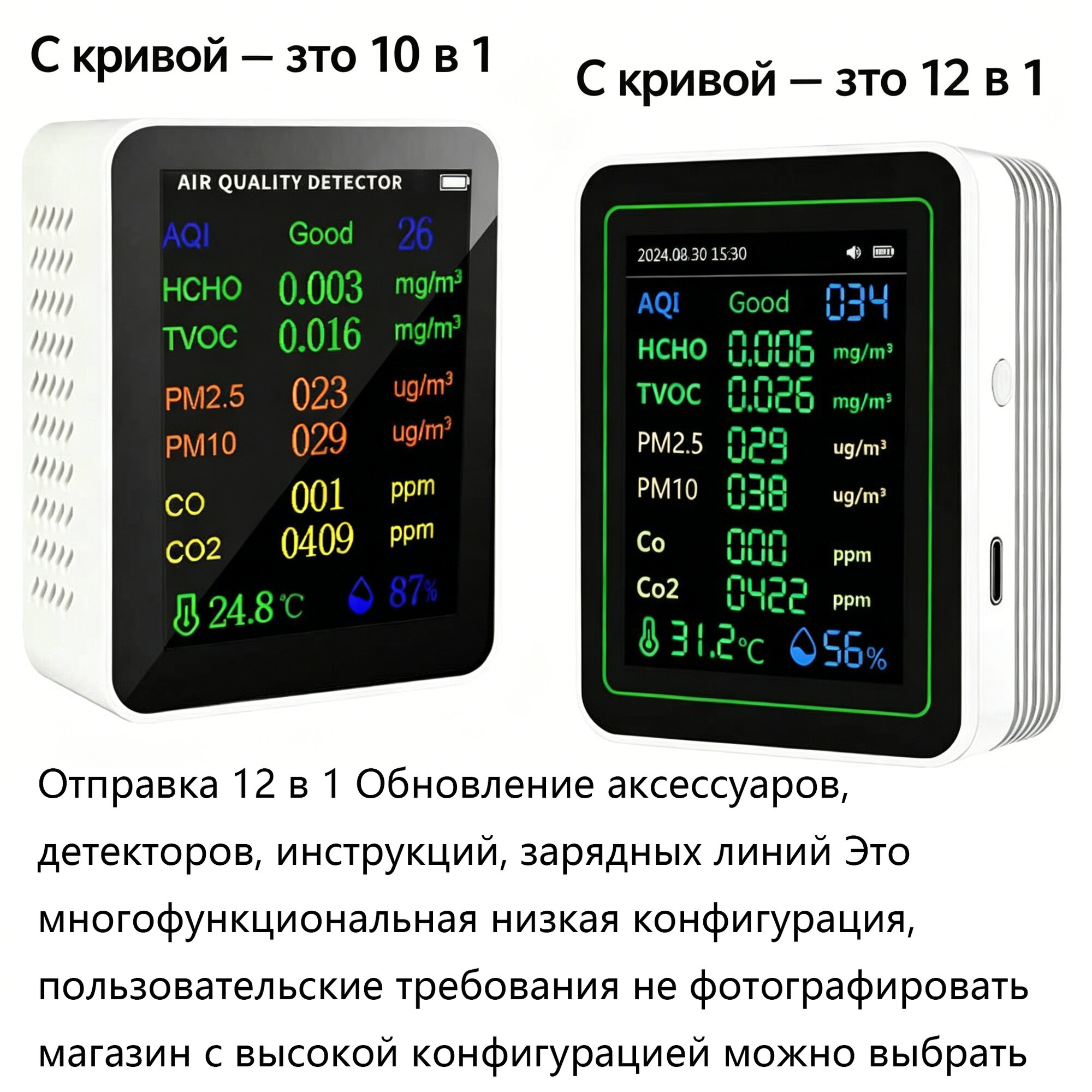 Монитор качества воздуха 10 в 1. MT10 Белый 10 в 1. Детектор СО2, угарного газа CO, пылевых частиц PM2.5 и PM10, HCHO
