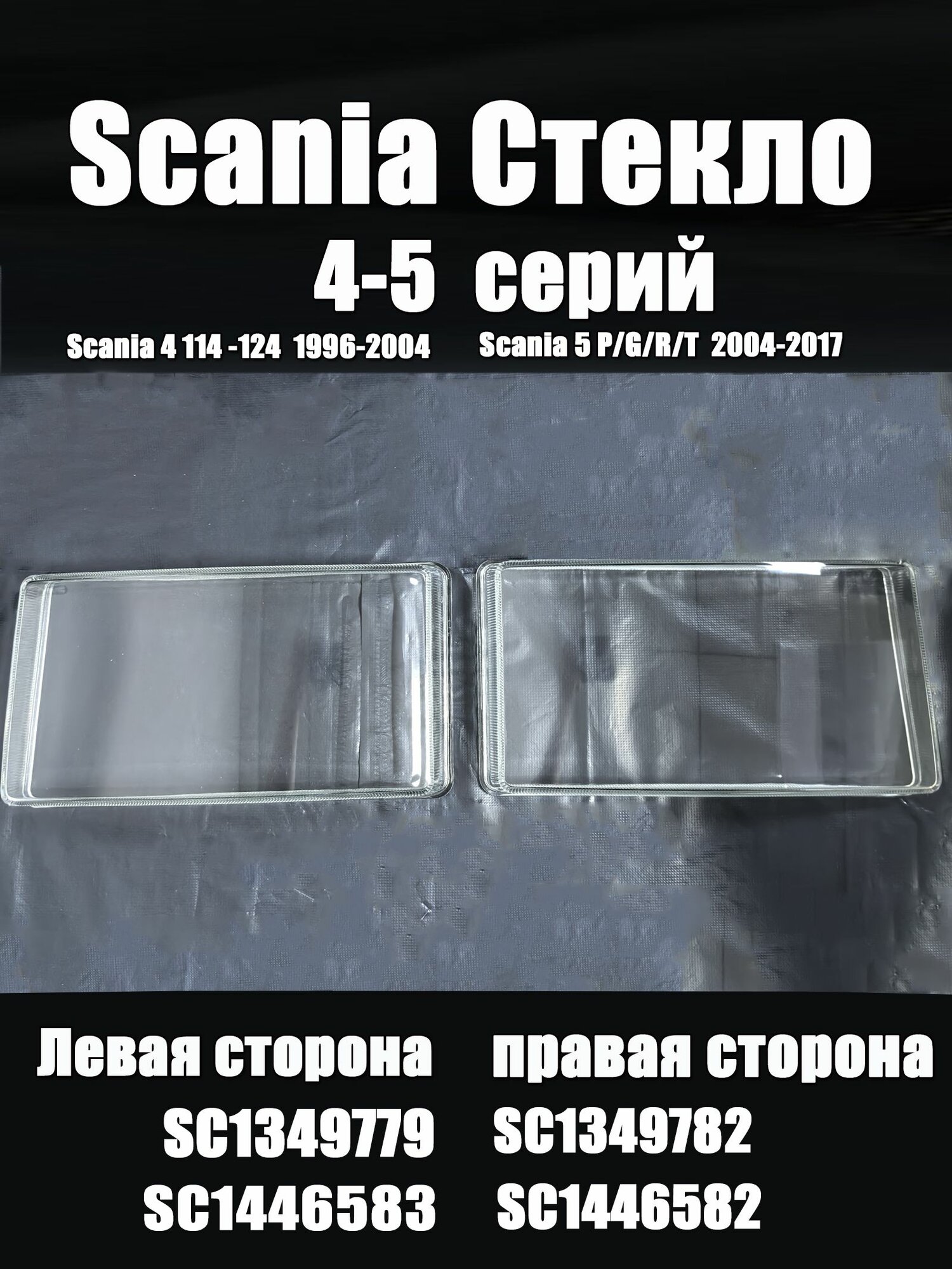 Scania 4 серия P, G, R, T и 5 серия, гладкие стекла из силикатного стекла для передней фары. (комплект)