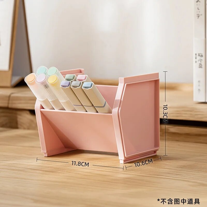 Пластиковый квадратный настольный органайзер для ручек stacking pink