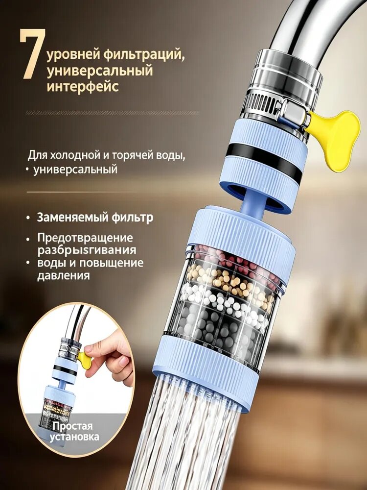 Фильтр для воды на кран 6 ступеней очистки, универсальная насадка на смеситель с 360 вращением, защита от брызг, много цветов в наличии