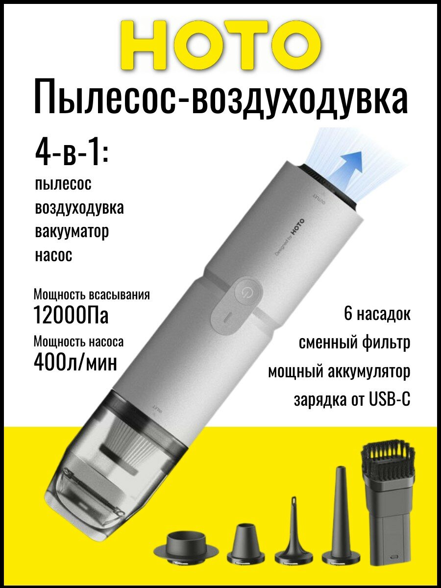 Портативный 4-в-1 беспроводной мини-пылесос и воздушный компрессор HOTO Cordless Air Duster & Vacuum (HOE0018US-S)