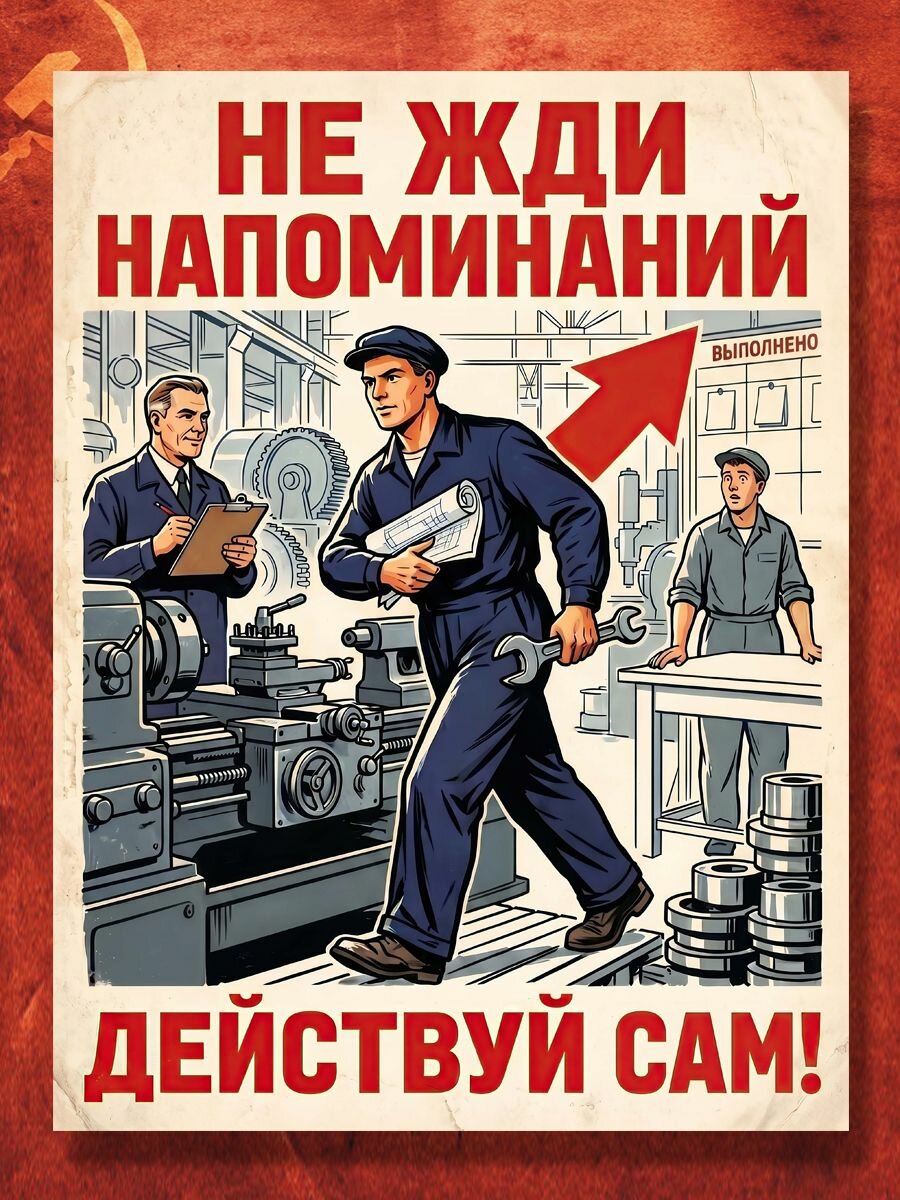 Постер СССР "Не жди напоминаний. Действуй сам!" - 30х40см (без рамки)