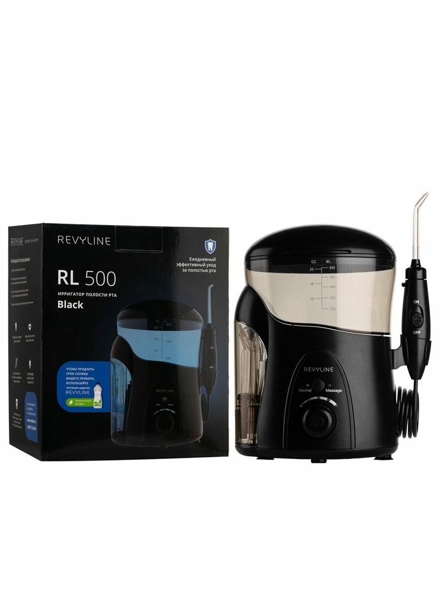 Ирригатор для полости рта Revyline RL 500 стационарный, черный, для зубов, для брекетов, для имплантов, для чувствительных десен, с насадками, для всей семьи