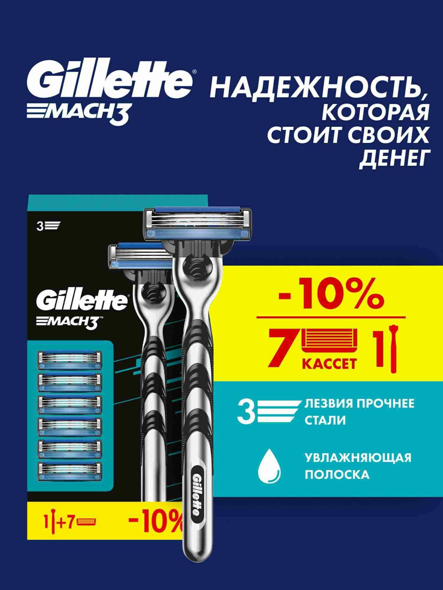 Gillette Mach3 Мужская Бритва, 7 кассет, с 3 лезвиями, прочнее, чем сталь, для точного бритья сменные кассеты трехлезвийные станок для бритья