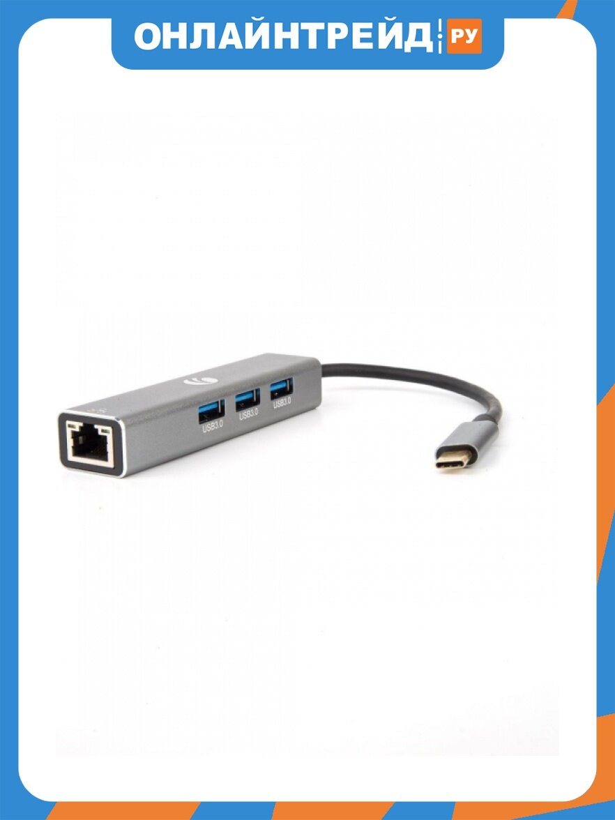 Кабель-концентратор Vcom USB 3.1 Type-Cm / RJ-45+3port USB3.0(f) Aluminum Shell