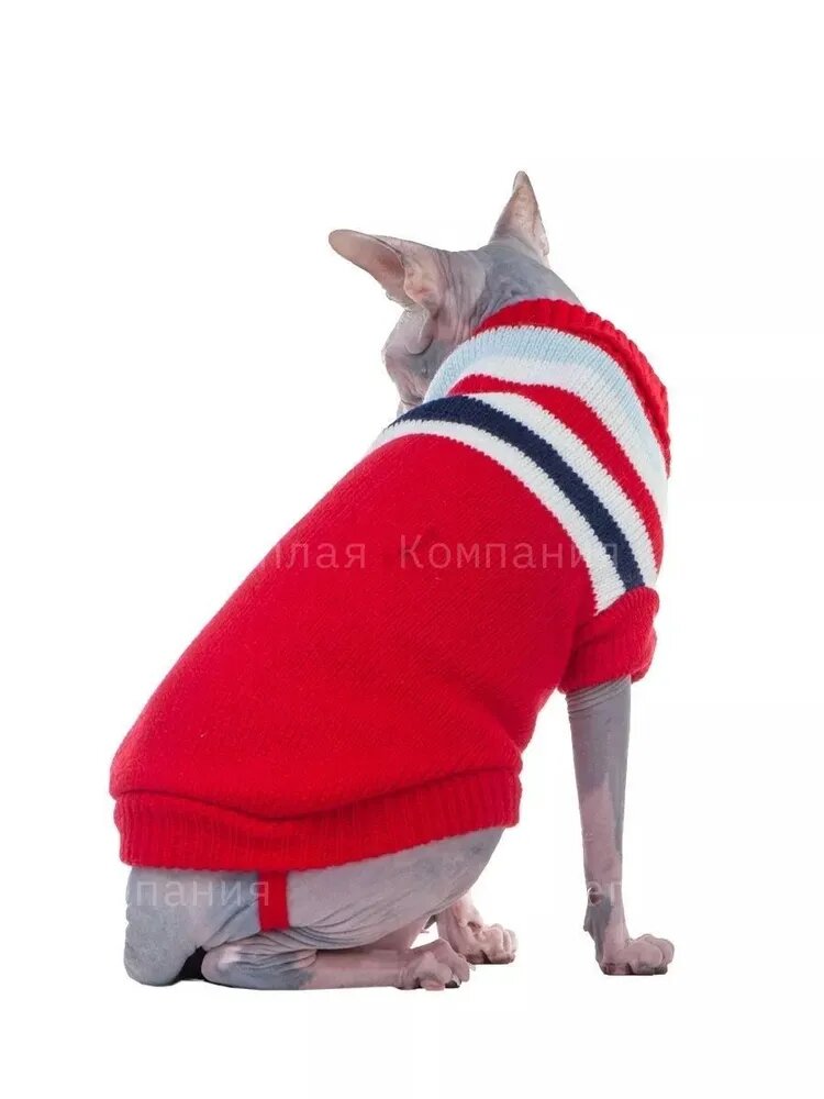 Свитер для собак и кошек, теплый, мягкий трикотаж, размер XXL, красный полосатый — фото 1