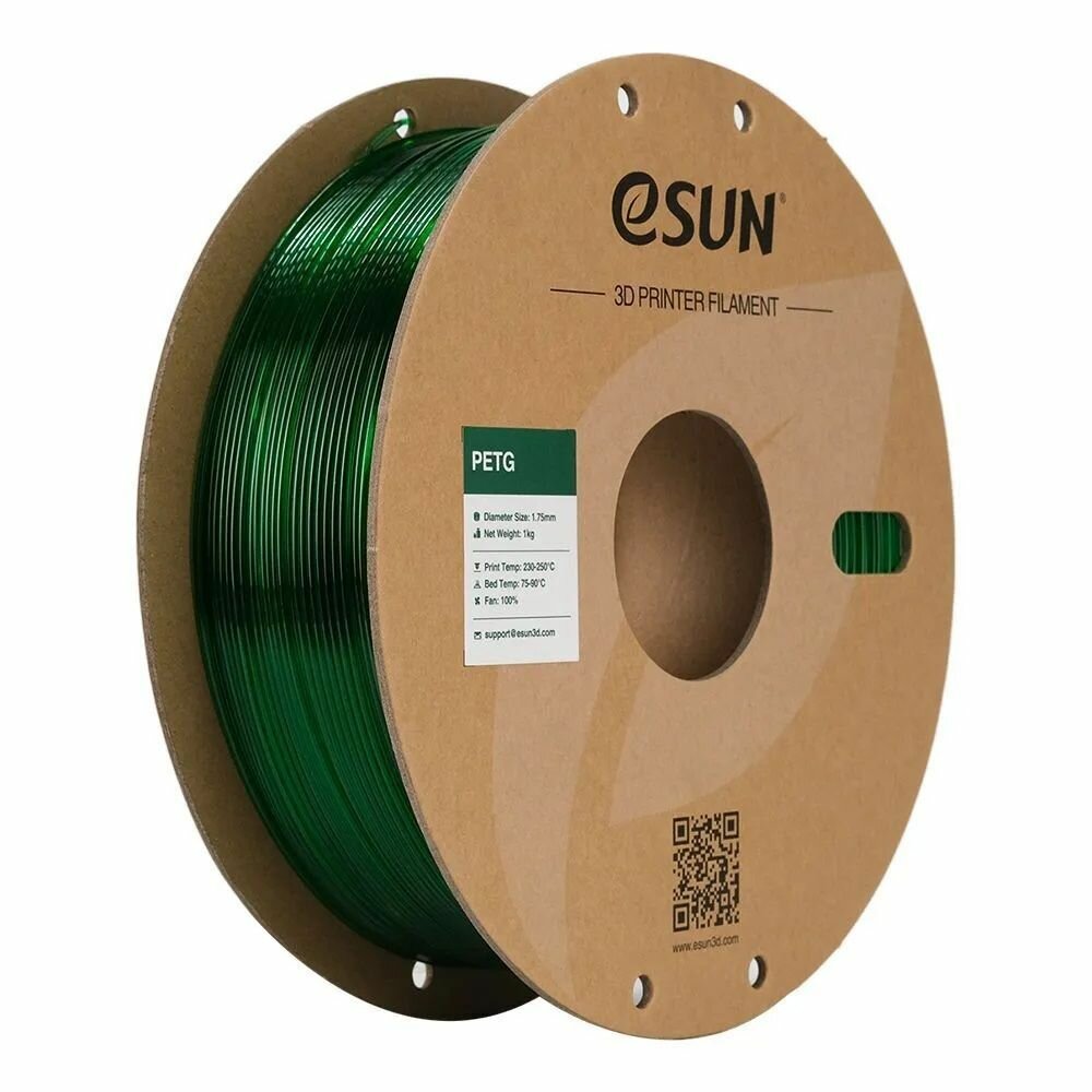 Филамент ESUN PETG для 3D принтера 1.75мм, зеленый полупрозрачный 1 кг.
