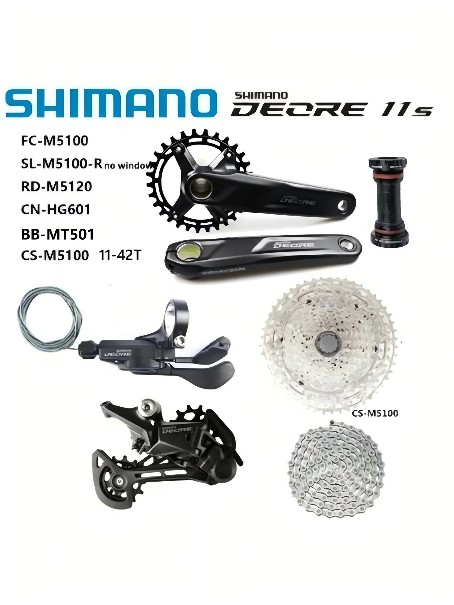 SHIMANO Комплект из шести частей для горного велосипеда с регулируемой скоростью M5100, циферблат DEORE finger Задний переключатель передач M5120, маховик 1*11 скоростей, CS-M5100 11-42T