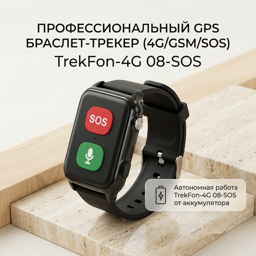 Наручный GPS браслет для пожилых и детей TrekFon-4G 08-SOS